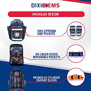 Dixie EMS Ultimate Pro Trauma O2 Backpack with Modular Pouch Design, Oxygen Gear Bag for First Responders and Medics – Navy Blue