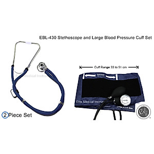 EMI EBL-430 Navy Sprague Rappaport Dual Head Stethoscope and Manual Aneroid Sphygmomanometer Blood Pressure with Large Adult Cuff (Cuff Size: 33 cm to 51 cm | 13 inch to 20 inch)