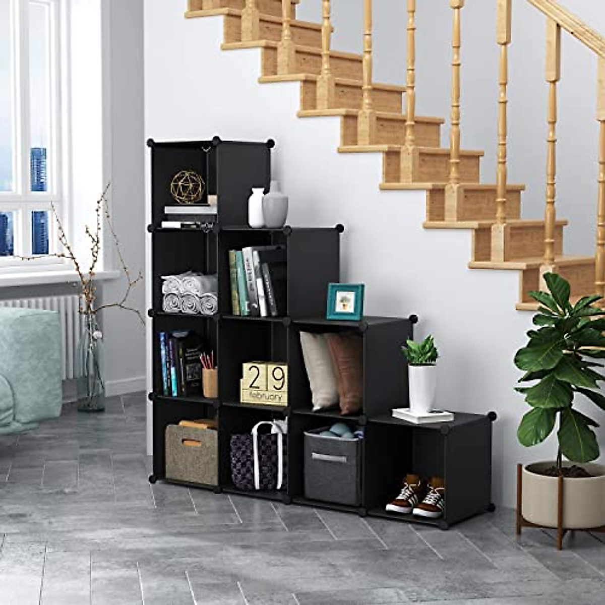 C&AHOME Cube Storage Organizer, 12-Cube Shelves Units, Closet Cabinet, DIY Plastic Modular Book Shelf, Ideal for Bedroom, Living Room, Office, 36.6" L x 12.4" W x 48.4" H Black SHS3012B