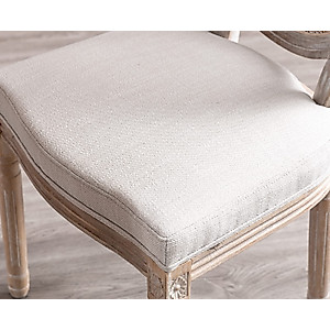 Kmax Farmhouse Dining Room Chairs, Fabric French Distressed Bedroom Chairs with Round Rattan Back, Elegant Tufted Kitchen Chairs, Set of 4, Beige