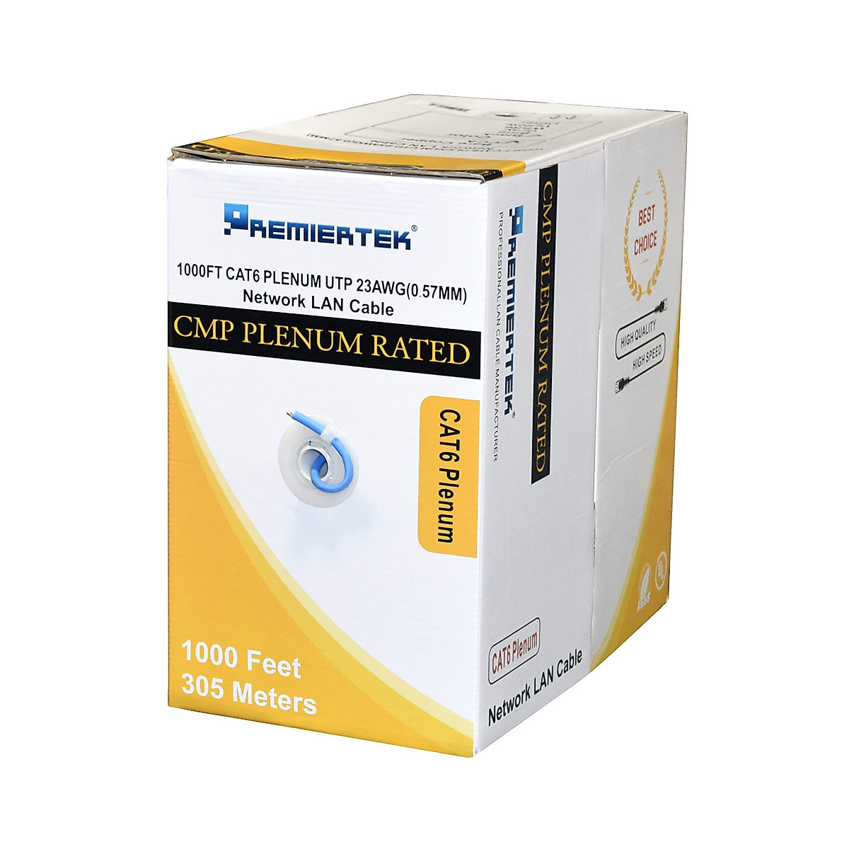 1000Ft Cat6 CMP Plenum 23AWG CCA UTP 4-Pairs Premium Network LAN Cable (Blue)