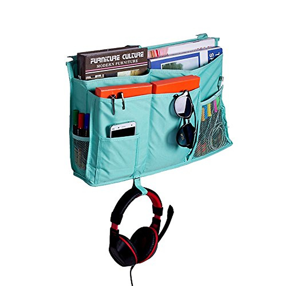 MoYag Bedside Storage Organizer, Haopyou Bedside Caddy Hanging Storage Bag for Bunk and Hospital Beds, Dorm Rooms Bed Rails,Baby Bed,Baby Cart,Car Backrest with 8 Pockets(Green)