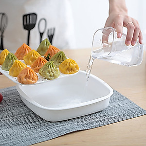 𝗠𝗶𝗰𝗿𝗼𝘄𝗮𝘃𝗲 𝗦𝘁𝗲𝗮𝗺𝗲𝗿 𝘄𝗶𝘁𝗵 𝗟𝗶𝗱 𝗮𝗻𝗱 𝗧𝗿𝗮𝘆, Microwave Bowl, Large Square Drain Basket, Vegetable Storage Plate, Kitchen Microwave Cookware Supplies, Food Container