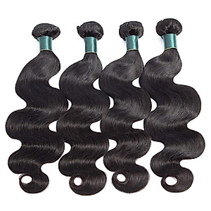 Seekomi Body Wave Human Hair 4 Bundles (18 20 22 24 inch) 100% Unprocessed Human Hair Body Wave Bundles Natural Black Color Double Weft Extension Human Hair 4 Bundles for Women 100g/Bundle