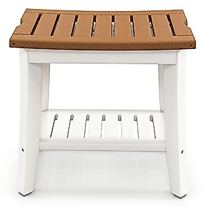 Giantex Shower Bench HDPE Waterproof - Bath Spa Seat with Storage Shelf, Non-Slip Rubber Foot Pads, 2-Tier Heavy Duty Shower Stool Foot Rest Step for Shaving Legs Bathroom