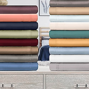 BLUENILEMILLS 1000 Thread Count Egyptian Cotton Sheets, Mattress Sheet Sets, Luxury Bedding, 1 Extra Deep Pocket Fitted Sheet, 1 Flat Sheet, 2 Pillowcases, Solid Pattern Bedsheets, Queen, White