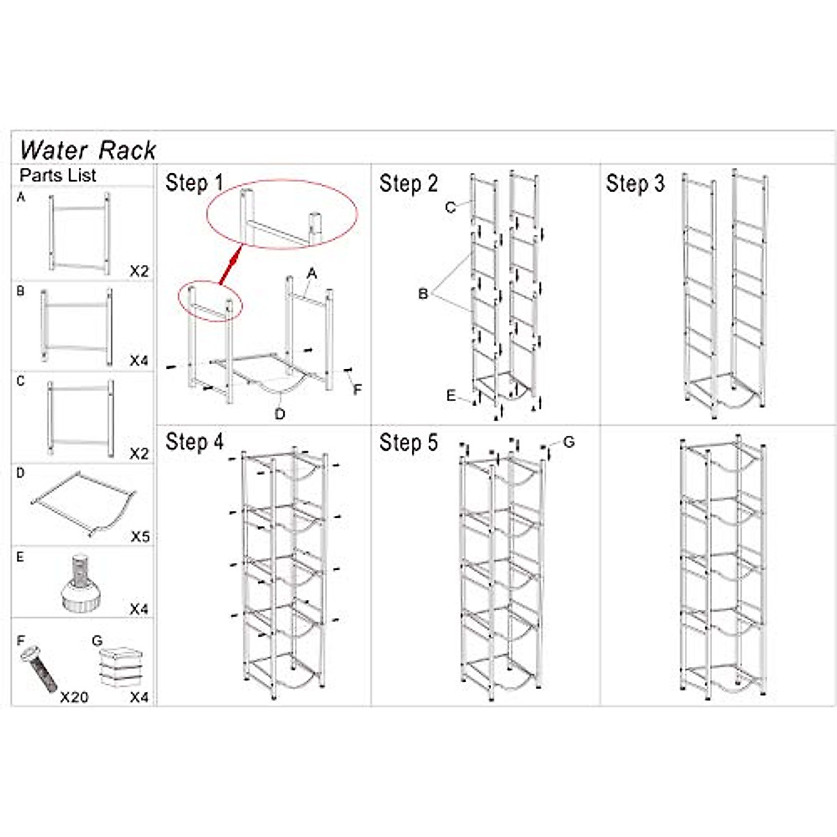 Water Cooler Jug Rack 5-Tier Water Bottle Storage Rack 5 Gallon Jugs Water Detachable Heavy Duty Water Bottle Holder Shelf Save Spacer Easy to Assemble for Home Office Organization Copper Bronze