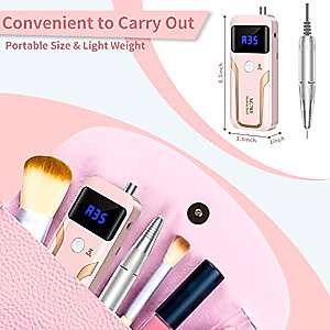 Portable Nail Drill Professional 35000 RPM, Rechargeable Electric Nail File Machine E File for Acrylic Nails Gel Polishing Removing, Cordless Efile with Bits Kit for Manicure Salon Home, Pink