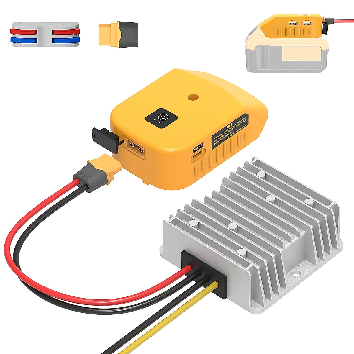 Azocek 20V to 12V Step Down Converter for DeWalt 20V Battery Adapter & New Upgrade USB Charger Adapter, DC 12V Resistive Loads 20A 240W Buck Converter Regulator (1-Pack)