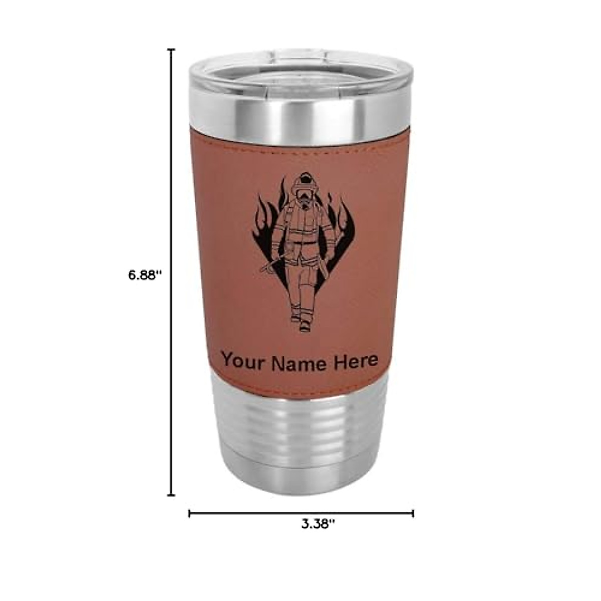 LaserGram 20oz Vacuum Insulated Tumbler Mug, Fireman, Personalized Engraving Included (Faux Leather, Dark Brown)