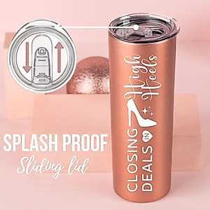 Onebttl Realtor Gifts for Women, Clossing Deals In High Heels, Funny Gifts for Real Estate Agent, Salesman, Boss, Coworkers, Employees, 20 Oz Stainless Steel Tumbler, Rose Gold
