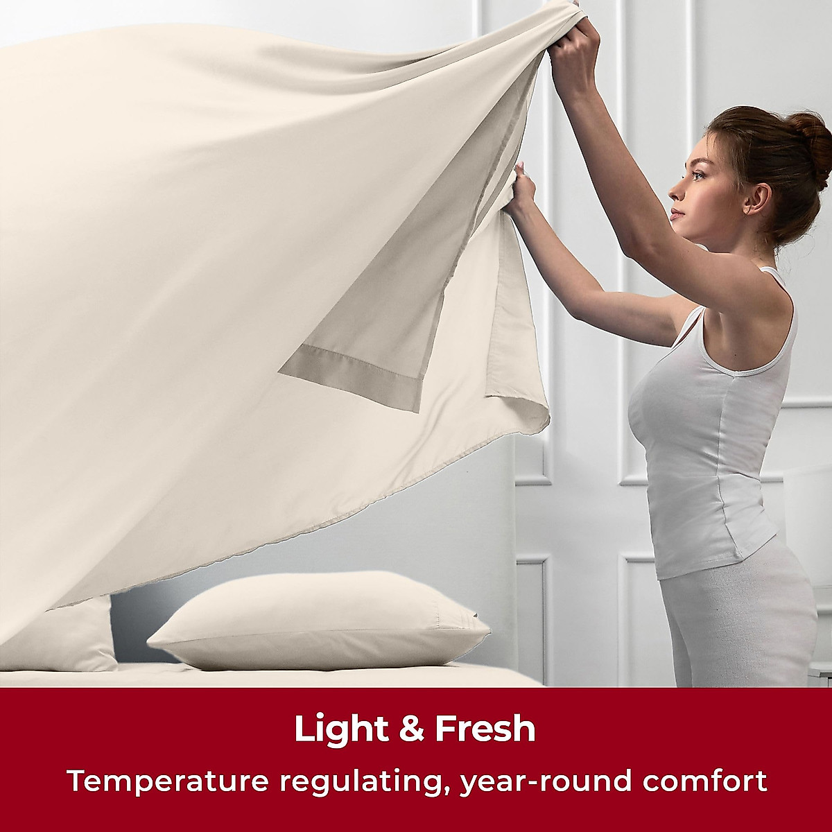 Mellanni Full Sheet Set - 6-Piece Iconic Collection Bedding, (Including 4 Pillowcases), 16-Inch Deep Pocket, Easy Care, Extra Soft, Cooling Sheets, Brushed Microfiber - Golden Ivory