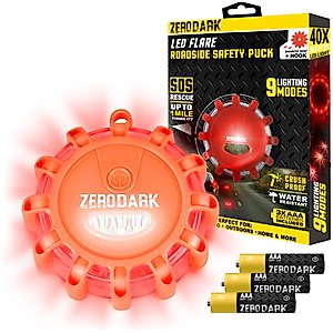 ZeroDark Road Flares LED Flashing Warning Light Emergency Roadside Safety Disc Highlights With Magnetic Base & Hook For Vehicles & Boat 1Pack