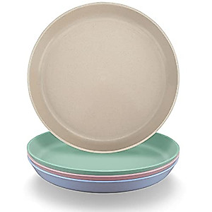 LuckyZone 9 Inches Reusable Wheat Straw Plates, Sets of 4 | Lightweight & Unbreakable Plate for Home Kitchen | Dishwasher & Microwave Safe | BPA Free & Eco-Friendly (9 Inches)