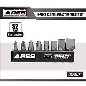 ARES 70013-8-Piece S2 Steel Impact Driver Bit Set - Includes Phillips 1,2,3,4 and Slotted 1/4-Inch, 5/16-Inch, 3/8-Inch and 1/2-Inch Bits - High Alloy S2 Steel Construction