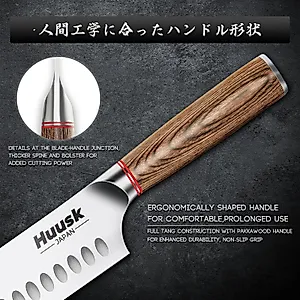 Huusk knives from japan,7 Inch Santoku Knife with Ultra Sharp Blade,Japanese High Carbon Chef Knife with Professional Ergonomic Handle for Home Kitchen, Father's Day Christmas Gift Men Women
