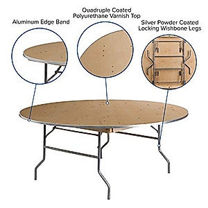 Flash Furniture 6-Foot Round HEAVY DUTY Birchwood Folding Banquet Table with METAL Edges
