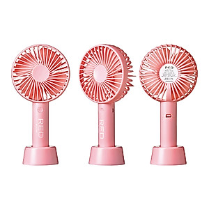 Red by Kiss Handheld Fan, Mini Portable Personal Desk Fan with USB Rechargeable, 3 Speed Long Lasting Powerful Small Fan for Makeup Travel Home Office Lace Wig Eyelash Face Nail (Pink)