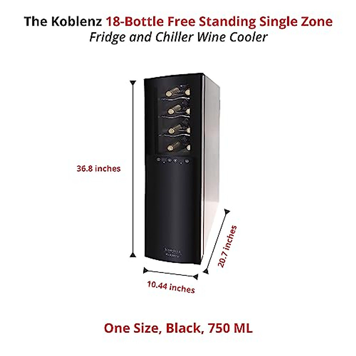 Koblenz 18-Bottle Free Standing Single Zone Fridge and Chiller Wine Cooler, Black