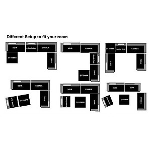 Stendmar 5-Piece L Shape/U Shape Living Room High Back with Headrest Reversible Contemporary Dark Grey Microfiber Fabric Sectional Couch Sofa Set S150D5A