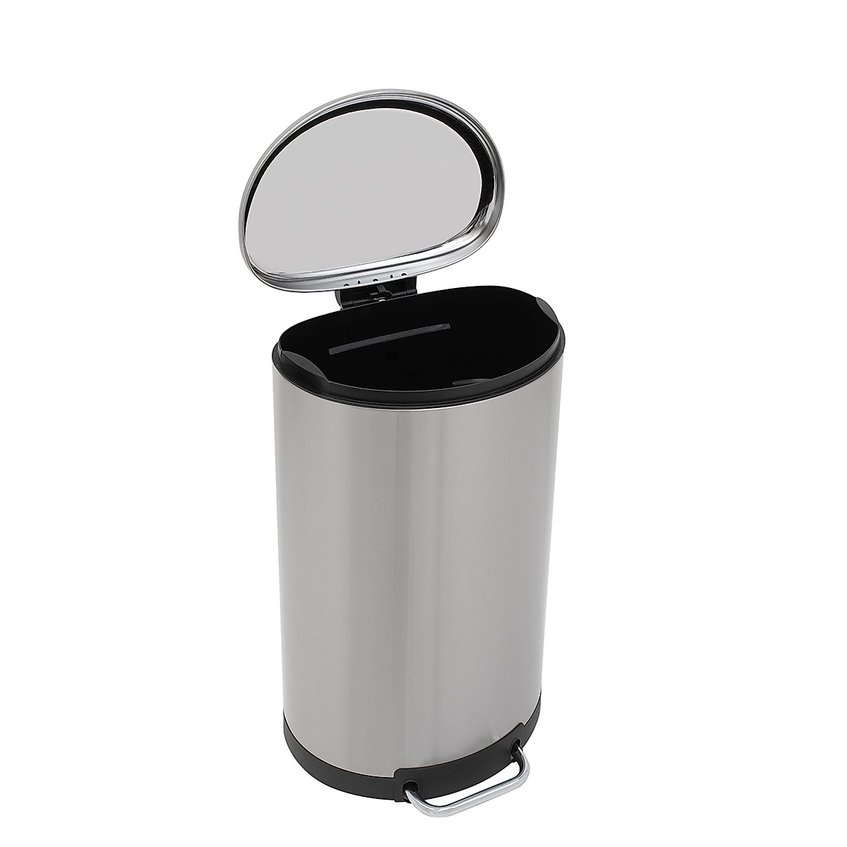 Organize It All 40 L Half Round Step Pedal Trash Bin | Dimensions: 15.75” x 14.17” x 26.4” | Holds 40 Liter | Step Pedal | Hands Free | Finger Proof | Stainless Steel