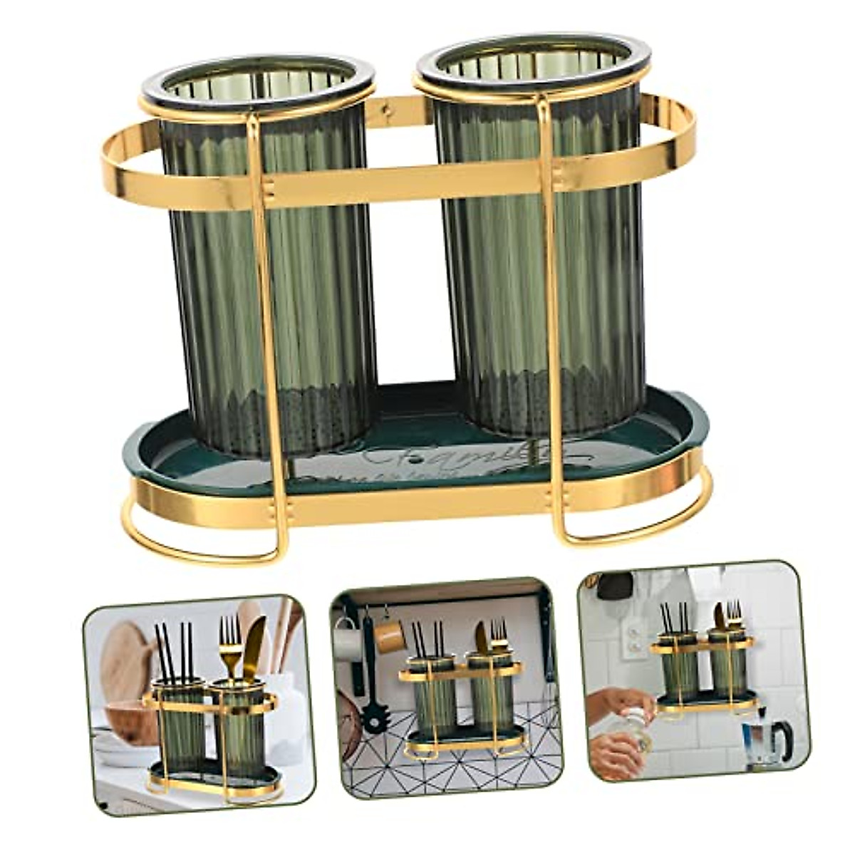 Cabilock 1 Set Light Luxury Cutlery Rack Spoon Storage Holder Round Spoon Container Ornament Container Silverware Holder Silverware Organizer The pet Spoon Rest European and American