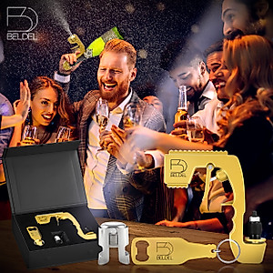 BELDEL Champagne Gun Shooter - 3-in-1 Beer Gun Set with Champagne Stopper and Bottle Opener Keychain, Fun Alcohol Gun Shooter for Bars, Bachelor Party, Wedding, Christmas, Birthday, Festivals
