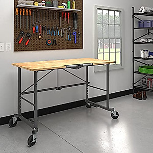 CoscoProducts 66760DKG1E Smartfold Portable Folding, Hardwood Top (400 Pound Weight Capacity, Dark Gray) Workbench Desk, Work, Heath Pine
