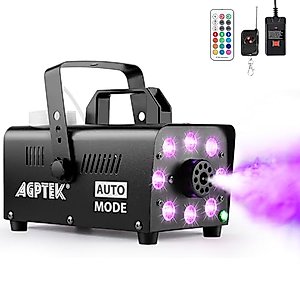 AGPTEK Smoke Machine, Fog Machine with 13 Colorful LED Lights Effect, 500W and 2000CFM Fog with 1 Wired Receiver and 2 Wireless Remote Controls, Perfect for Wedding, Halloween, Party and Stage Effect