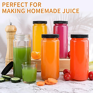 HINGWAH 16 OZ Glass Juice Bottles, Set of 12 Glass Drinking Bottles with Lids, Clear Glass Juice Jars, Reusable Juice Storage Containers for Juicing, Milk, Smoothies, Tea, Kombucha, Homemade Beverages