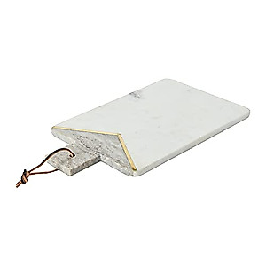 Boho 2-Tone Marble Charcuterie or Cutting Board with Brass Inlay and Leather Tie, Gray and White
