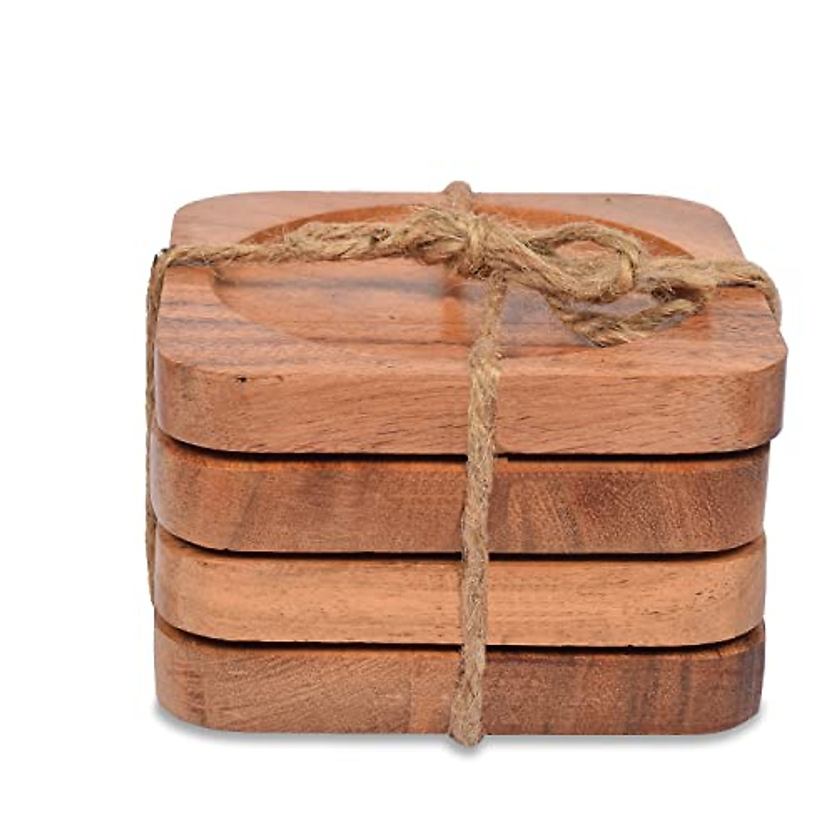 Samhita Acacia Wood Coasters Set Natural Wooden Drink Coasters Set Protects Surfaces from Stains & Scratches (4" x 4" x 0.5", Set of 4)