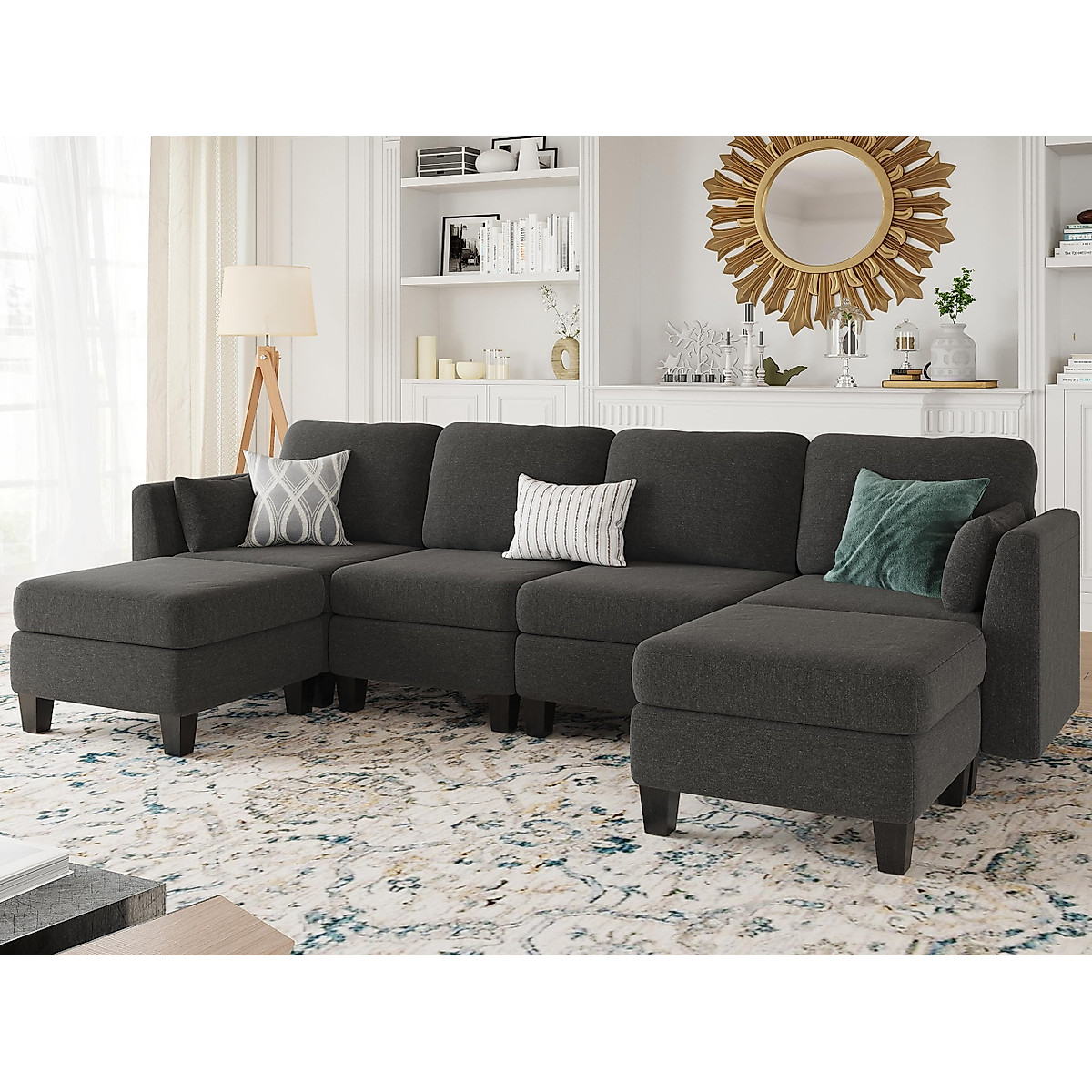 Huatean Home Modular Sectional Sofa, Convertible U Shaped Sofa Couch with High Density Memory Foam, 6 Seat Comfy Modular Sofa Couch for Living Room, Modern U Shaped Sectional Sofa, Dark Grey