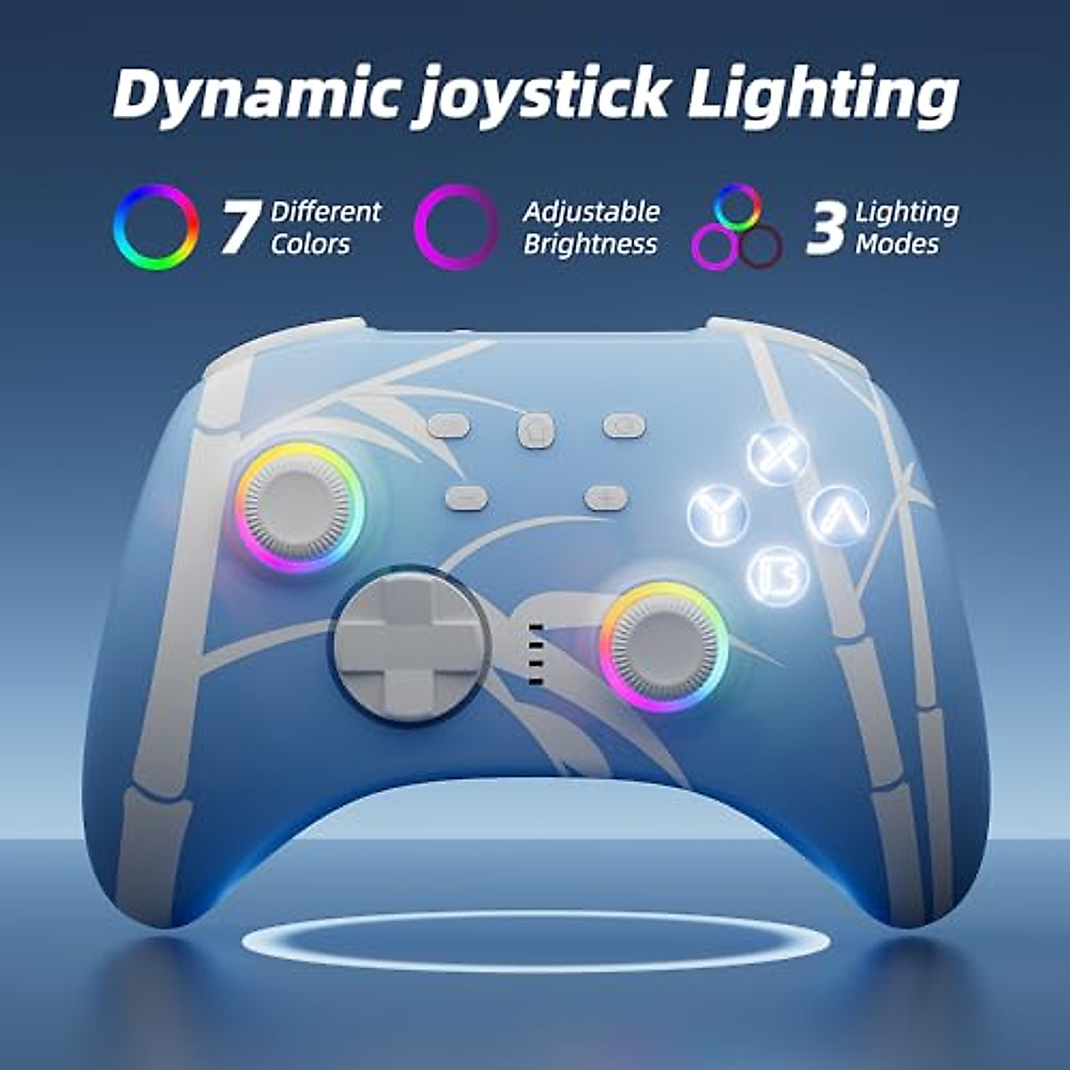 Mytrix Wireless Pro Controller, Hall Effect Bluetooth Controllers for Nintendo Switch, PC, Steam, iPad, Mac, Tablet, Laptop, with RGB Light/Macro Keys/Turbo Button, Bamboo Blue