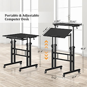 Small Standing Desk with Wheels, Stand Up Desk, Mobile Desk, Portable Standing Desk on Wheels, Standing Desk for Walking Pad, Rolling Desk Adjustable Height, Rolling Computer Desk, Tall Desk on Wheels