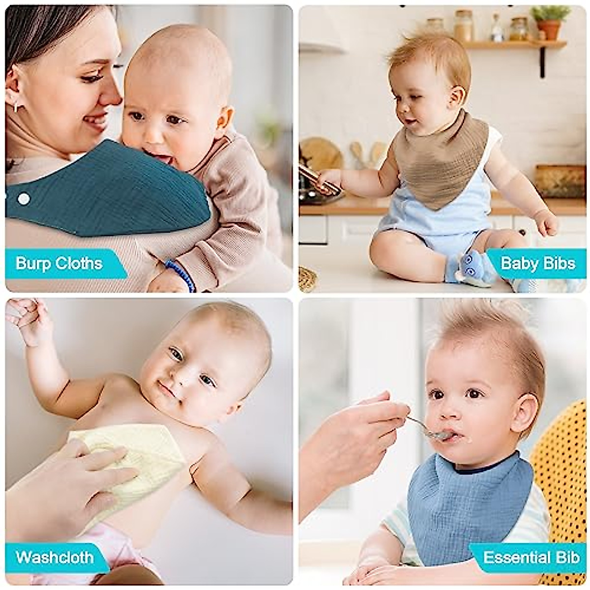 LSTRAGY Muslin Baby Bibs, 10 Pack 100% Cotton Bandana Bibs for Baby Boys, Baby Girls, 10 Solid Colors Baby Bibs for Teething and Drooling, Super Absorbent Drool Bibs