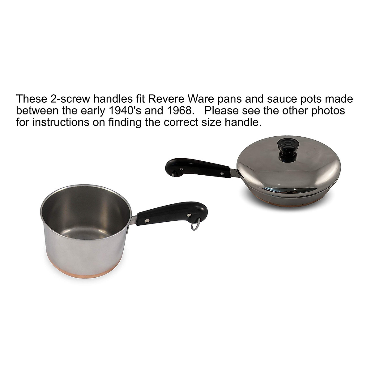 Medium 2-screw replacement handle for vintage Revere Ware pans