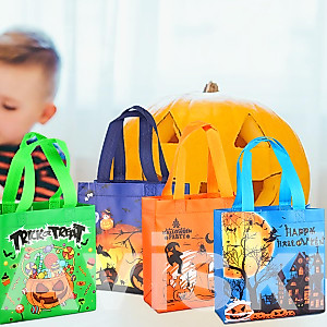 Aviski 10PCS Halloween Trick or Treat Bags, Small Halloween Tote Bags with Handles, Gift Bags, Multifunctional Non-Woven Halloween Bags for Gifts Wrapping, Halloween Party Supplies