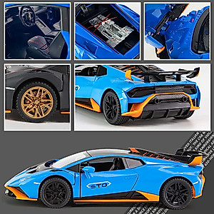 1:24 Alloy Diecast Car Model for Lamborghini Huracan STO 2021 Toy Car, Pull Back Vehicles Model Cars Toy for Kids 3 to 12 Years Old Gift Adult Collection Car Model with Light & Sound (Vibrant Blue)
