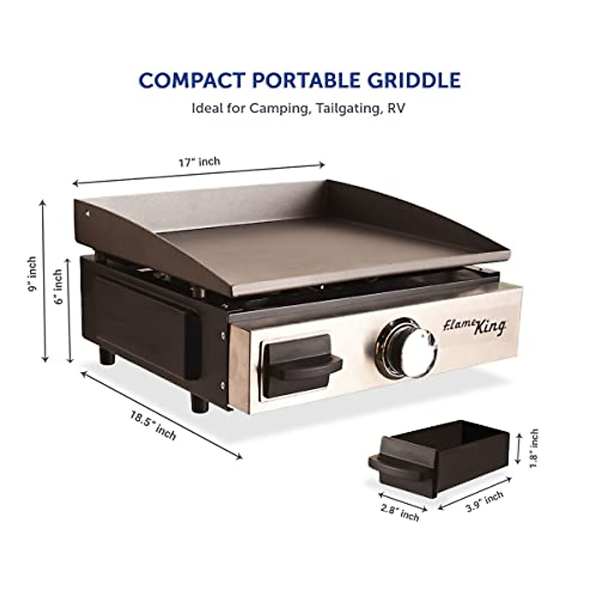 Flame King Flat Top Portable Propane Cast Iron Grill Griddle Tabletop, RV or Wall Mounted, Stand on Floor for Outdoor Camping, RV, Marine,Black