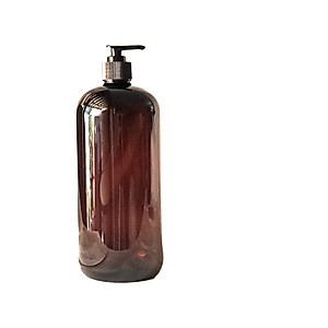 32 oz Amber Plastic PET Plastic Bottle with Black Hand Lotion Pump and Kraft Labels (3)