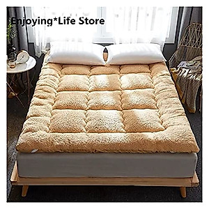 wsqlh Soft Tatami Mattress Lamb Cashmere Fold Adults Bedding Mattress Topper Tatami Thick Warm Mat with Straps Twin Queen King Size Bedding Mattress (Color : Orange, Size : 180x200cm)