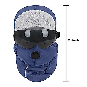 Men Women Balaclava with Glasses Mask, Cold Weather Windproof Ski Hat Camping Full Hooded Cap Snowboard Hunting Trapper Hat Cycling Bike Ushanka Russian Hat Navy