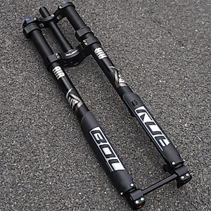 BOLANY Downhill Mountain Bike Air Suspension Front Fork Double Shoulder Inverted Aluminum Alloy Thru-Axle Boost Spacing 15 * 110mm Fork Fit for Disc Brake 26/27.5/29 Inch Tire (Tapered Steerer)