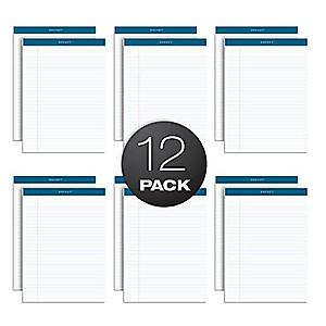 TOPS Docket Writing Pads, 8-1/2" x 11-3/4", Legal Rule, White Paper, 50 Sheets, 12 Pack (63410)