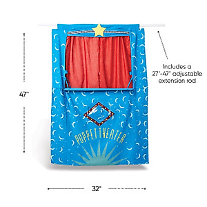 Hearthsong Hanging Doorway Puppet Theater, 47"L x 32"W, Adjustable Extended Rod, Foldable Shelf, Ages 4 and Up