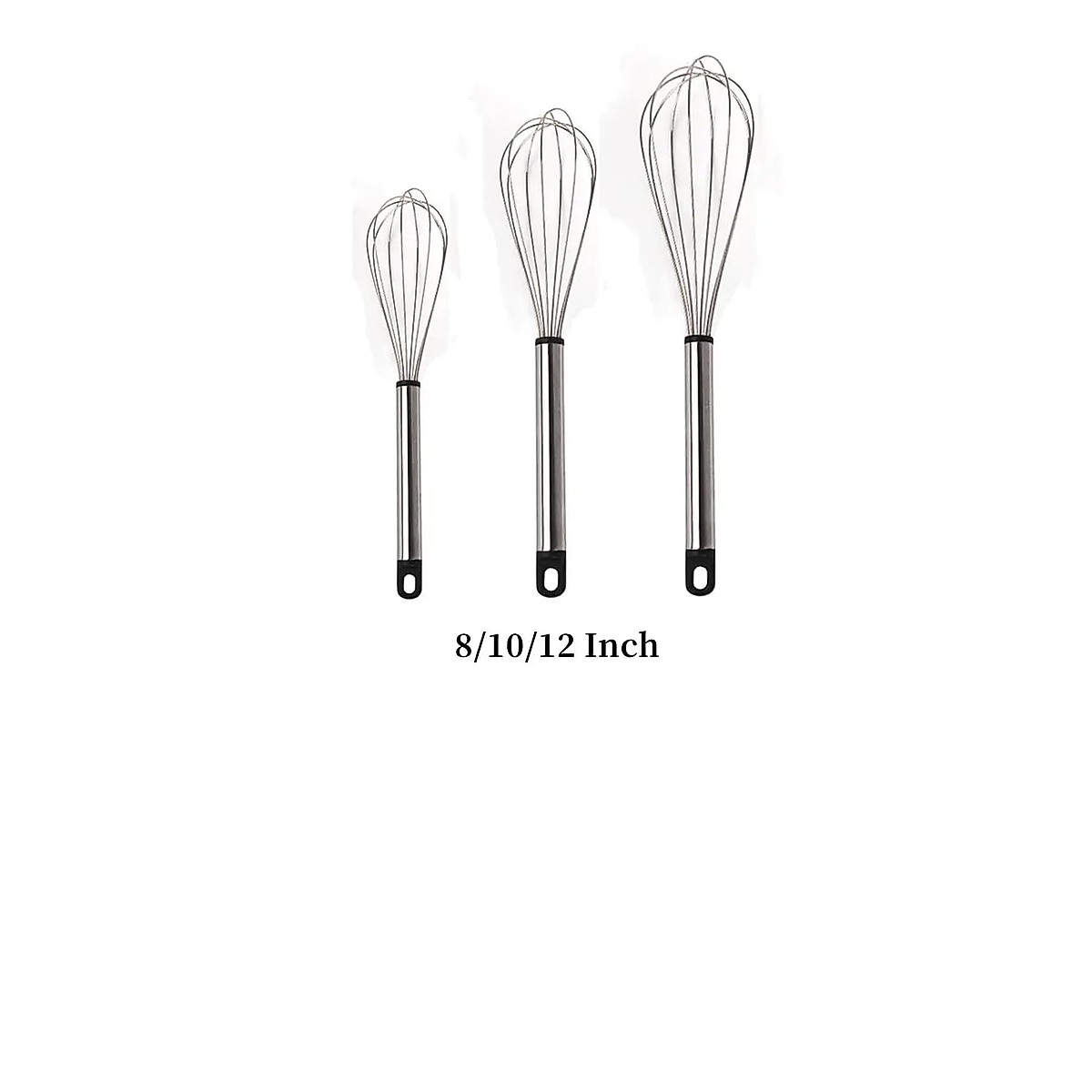 Stainless Steel Whisks(8,10 and 12 inches) Egg Beater Whisk for Baking and Cooking - Compact, Durable, and Versatile Kitchen Utensil for Mixing, Blending, and Whisking Ingredients
