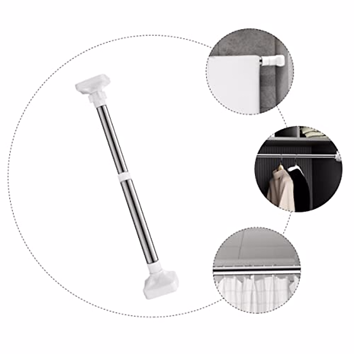 Cabilock 1pc Hole-free Telescopic Rod Retractable Curtain Rod Adjustable Curtain Rod Spring Curtain Rods Adjustable Closet Rod Tension Curtain Rod Shower Rod Tension Stainless Steel White
