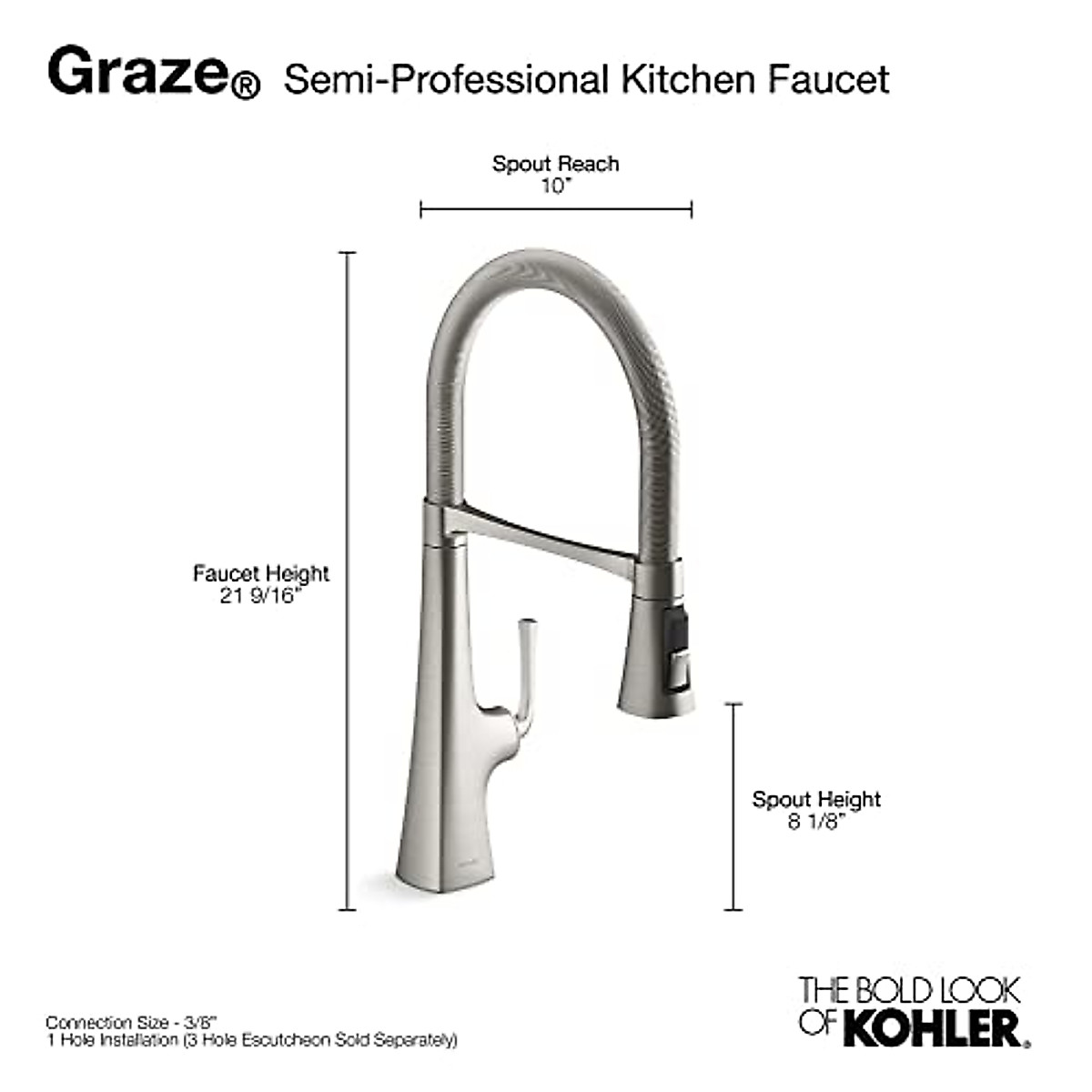 KOHLER K-22061-VS Graze Kitchen Sink Faucet, Vibrant Stainless