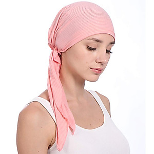 Pre Tied Head Scarves 3 Packed Slip On Beanies Chemo Covers Cap for Women (D2-Long Strap-3 Packed)
